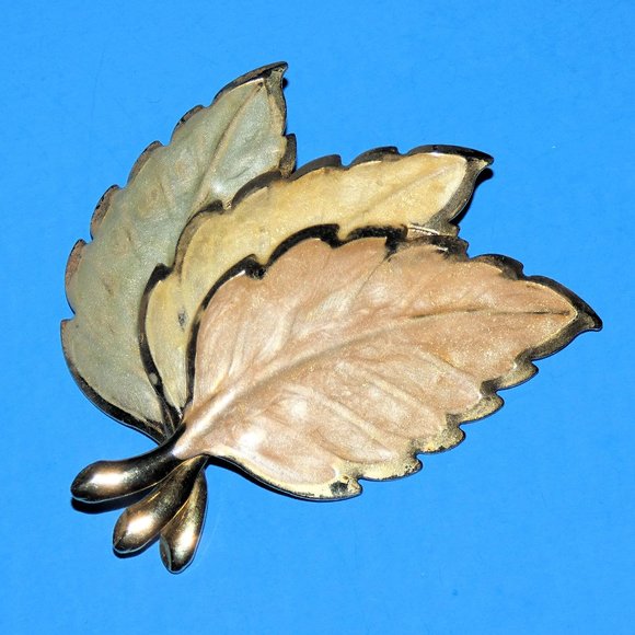 Jewelry | Vintage Enamel Leaves Brooch Pin Leaf Pastel Glitter Fall ...